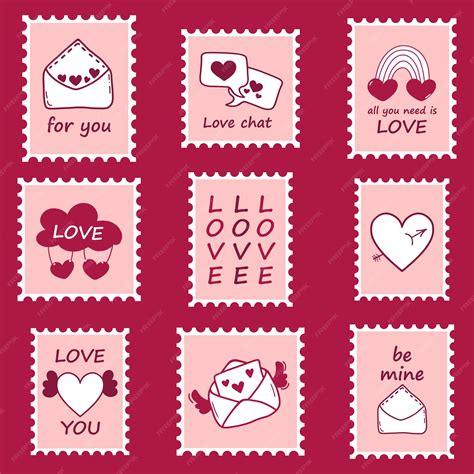 Premium Vector Stamps And Postcards For Lovers For Letters Greetings And Ts Pink Cute