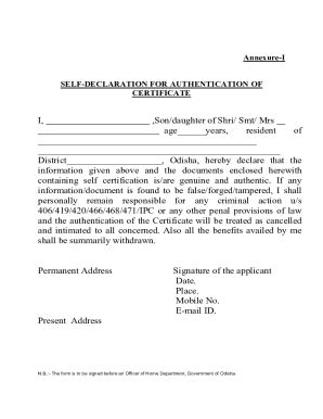 Fillable Online Authentication Self Certification And Self Declaration Form Fax Email Print