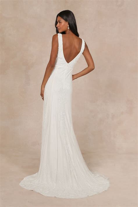 White Beaded Maxi Dress White Mermaid Maxi Dress Sequin Gown Lulus