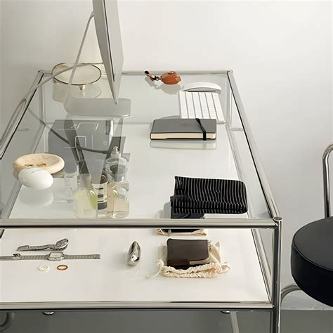 Modern Glass Top Office Desk 2362 Wide Rectangular Writing Desk
