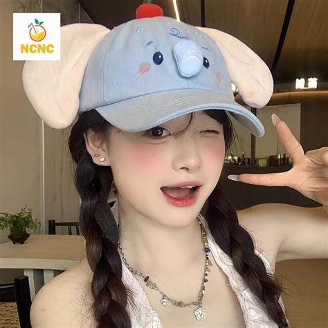 หมวกเบสบอล Ncnc ดีไซน์ยีนส์ ทรงช้างน่ารัก สไตล์ Y2k สำหรับกันแดดและใช้
