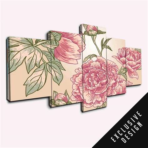 Pink Peony Abstract 5 Panel Canvas Art Wall Decor Canvas Storm