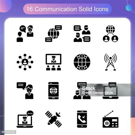 Ilustrasi Set Ikon Vektor Solid Komunikasi Set 02 Ilustrasi Stok