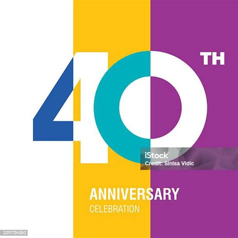 기념일 로고 디자인 숫자의 현대 음수 공간 집합입니다 40 주년 기념 다채로운 여러 가지 빛깔의 흰색 벡터 일러스트 레이 션 0명에 대한 스톡 벡터 아트 및 기타 이미지