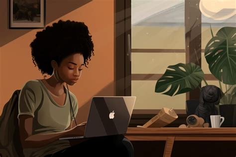 Premium Ai Image African American Woman Working On Her Computer At