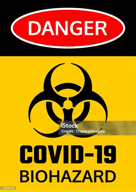 Covid19 바이오하자드 경고 포스터 위험 및 생물학적 위험 주의 징후 코로나바이러스 발생 0명에 대한 스톡 벡터 아트 및