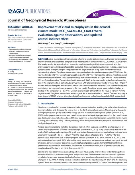 PDF Improvement Of Cloud Microphysics In The Aerosol Climate Model BCC AGCM CUACE Aero