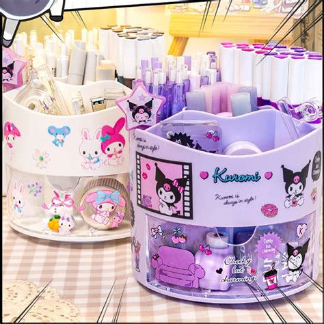 Sanrio 만화 회전 펜 홀더 쿠로미 멜로디 시나모롤 카와이 데스크탑 스토리지 박스 문구점 도매 Aliexpress