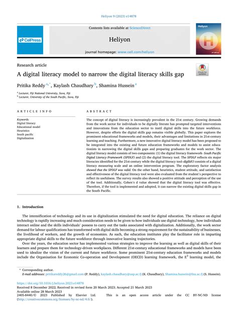 Pdf A Digital Literacy Model To Narrow The Digital Literacy Skills Gap