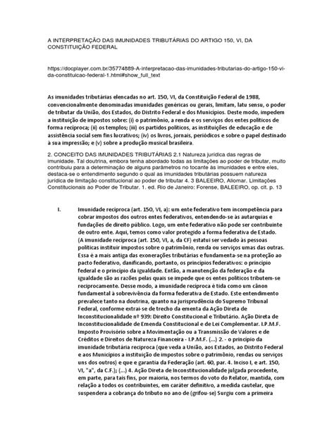 A Interpretação Das Imunidades Tributárias Do Artigo 150 Pdf