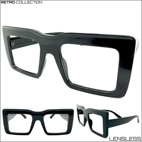 Oversize Modern Retro Lensless Eye Glasses Large Square Black Frame