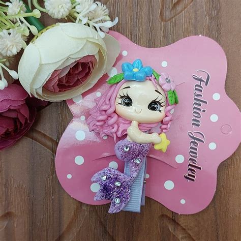 خرید و قیمت گیره مو پری دریایی دخترانه عروسکی پیکسل خمیری فانتزی گیره