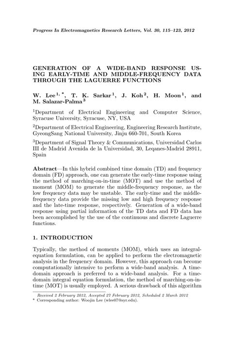 Pdf Generation Of A Wide Band Response Using Early Time And Middle Frequency Data Through The