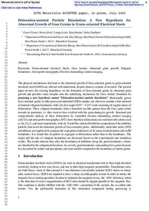 Pdf Acta Materialia Preprint Dislocation Assisted Particle