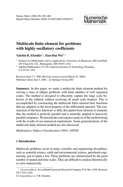 Pdf Multiscale Finite Element For Problems With Highly Oscillatory