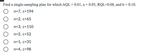 Find A Single Sampling Plan For Which Aql 001 A
