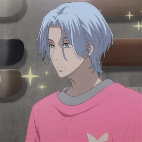 An Anime Character With Blue Hair Wearing A Pink Shirt