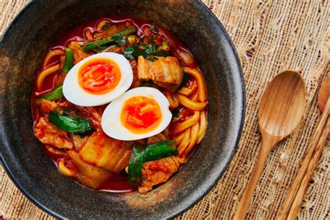 Homemade Kimchi Noodles Spicy Udon Noodle Soup