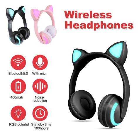 Wireless Bluetooth Cat Ear Headphones On Ear Stereo Gaming Headsetwith