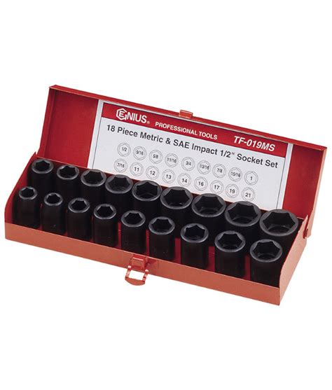 18 Piece 12 Dr Metric And Sae Impact Socket Set Cr V Genius