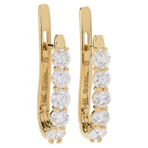 Sonia Bitton 14k Yellow Gold Diamond Huggie Hoop Earring 10ct For Sale