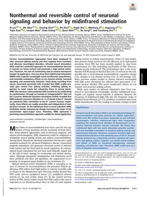 Pdf Nonthermal And Reversible Control Of Neuronal Signaling And