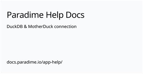 Duckdb Paradime Help Docs