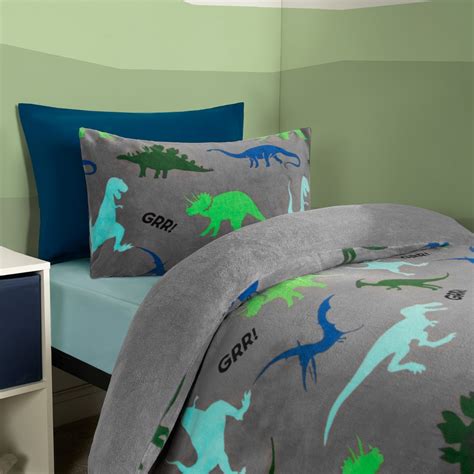 Ohs Dino Print Fleece Duvet Set Grey