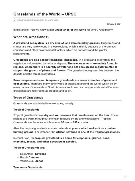 Grasslands Of The World Upsc Pdf Grassland Savanna