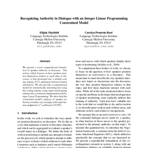 Recognizing Authority In Dialogue With An Integer Linear Programming