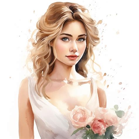 Premium Photo Woman In Her Wedding Watercolor Clipart Fantasy Pixar Style