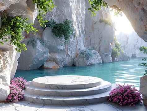 Abstract D Render Platform And Mockup Natural Background Stone Podium On The Grass Field