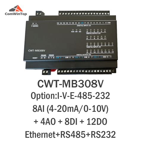 cwt mb308v 8ai 4ao 8di 12do rs485 rs232 ethernet modbus rtu tcp io acq