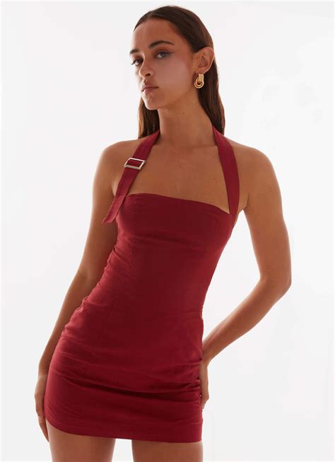 Julianna Linen Mini Dress Maroon Peppermayo
