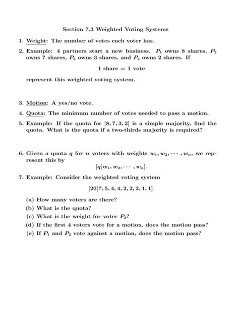 Weighted Voting Systems Definitions Examples And Power Indices