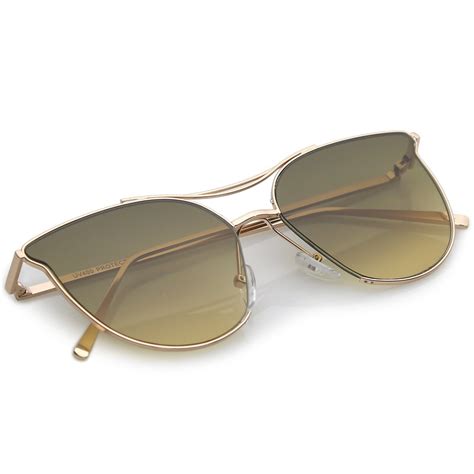 Retro Modern Wire Metal Frame Aviator Gradient Flat Lens Sunglasses