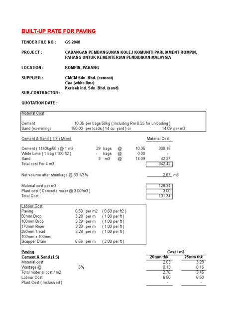 Build Up Rate Format Pdf Composite Material Cement