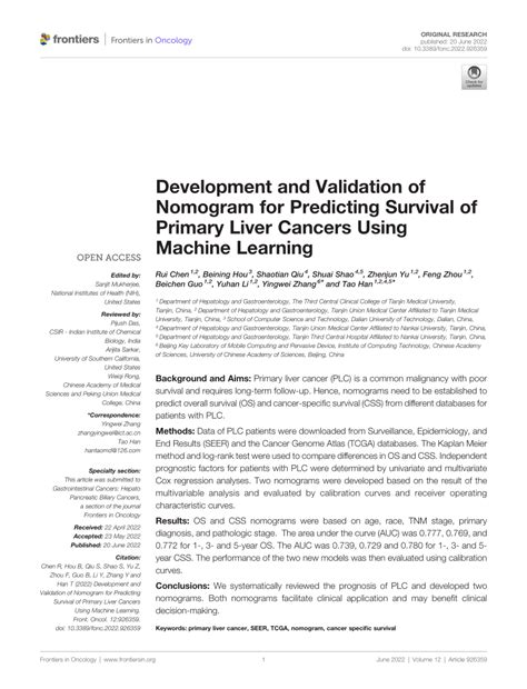 Pdf Development And Validation Of Nomogram For Predicting Survival Of Primary Liver Cancers
