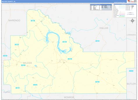 Wilcox County Al Zip Code Wall Map Basic Style By Marketmaps Mapsales