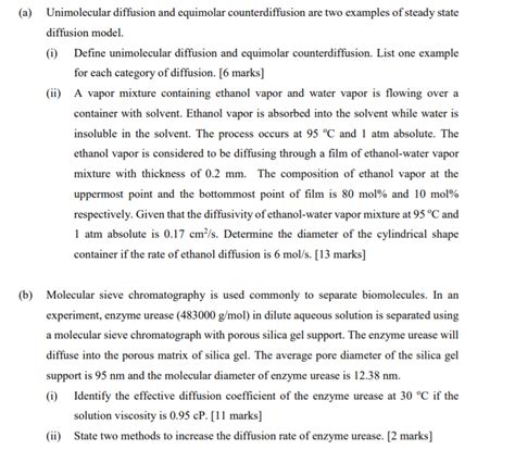 Solved A Unimolecular Diffusion And Equimolar
