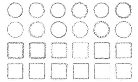 Premium Vector Big Set Of 24 Doodle Sketchy Round And Square Frames With Scribble Hand Drawn