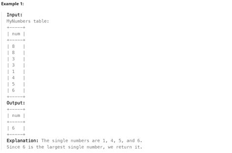[sql 105] biggest single number