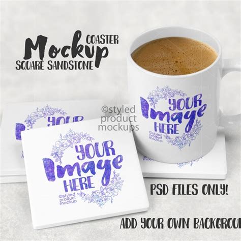 Dye Sublimation Square Hard Board Coaster Mockup Add Your Etsy