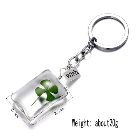 Badu Bg Songda Изсушена зелена четирилистна детелина в стъклена топка Ключодържател Дамска чанта