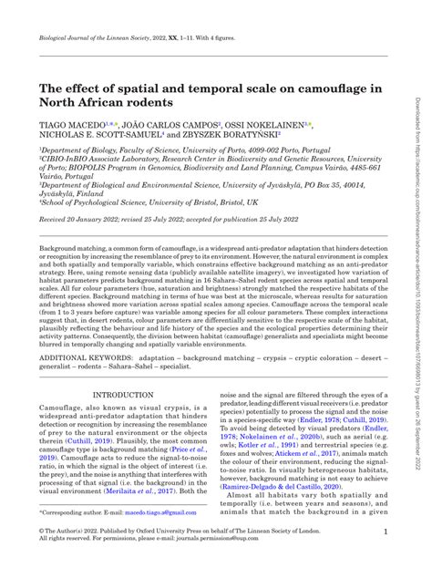 PDF The Effect Of Spatial And Temporal Scale On Camouflage In North