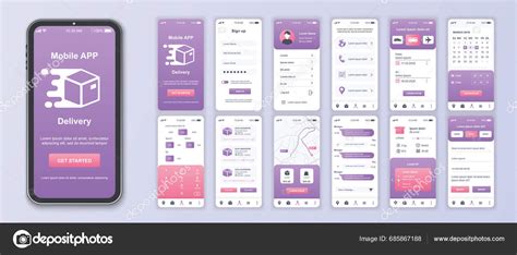 Delivery Mobile App Interface Screens Template Set Online Account
