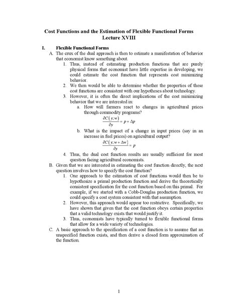 Cost Functions And The Estimation Of Flexible Functional Forms Aeb 6184 Docsity