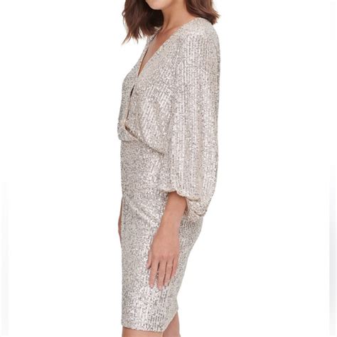 Eliza J Dresses Eliza J Silver Sequin Balloon Sleeve Cocktail Dress