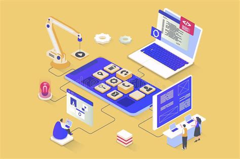 App Development Concept In 3d Isometric Design Vector Illustration