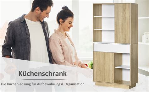 Homcom Küchenschrank Hochschrank Mit 3 Offenen Einlegeböden Und 2